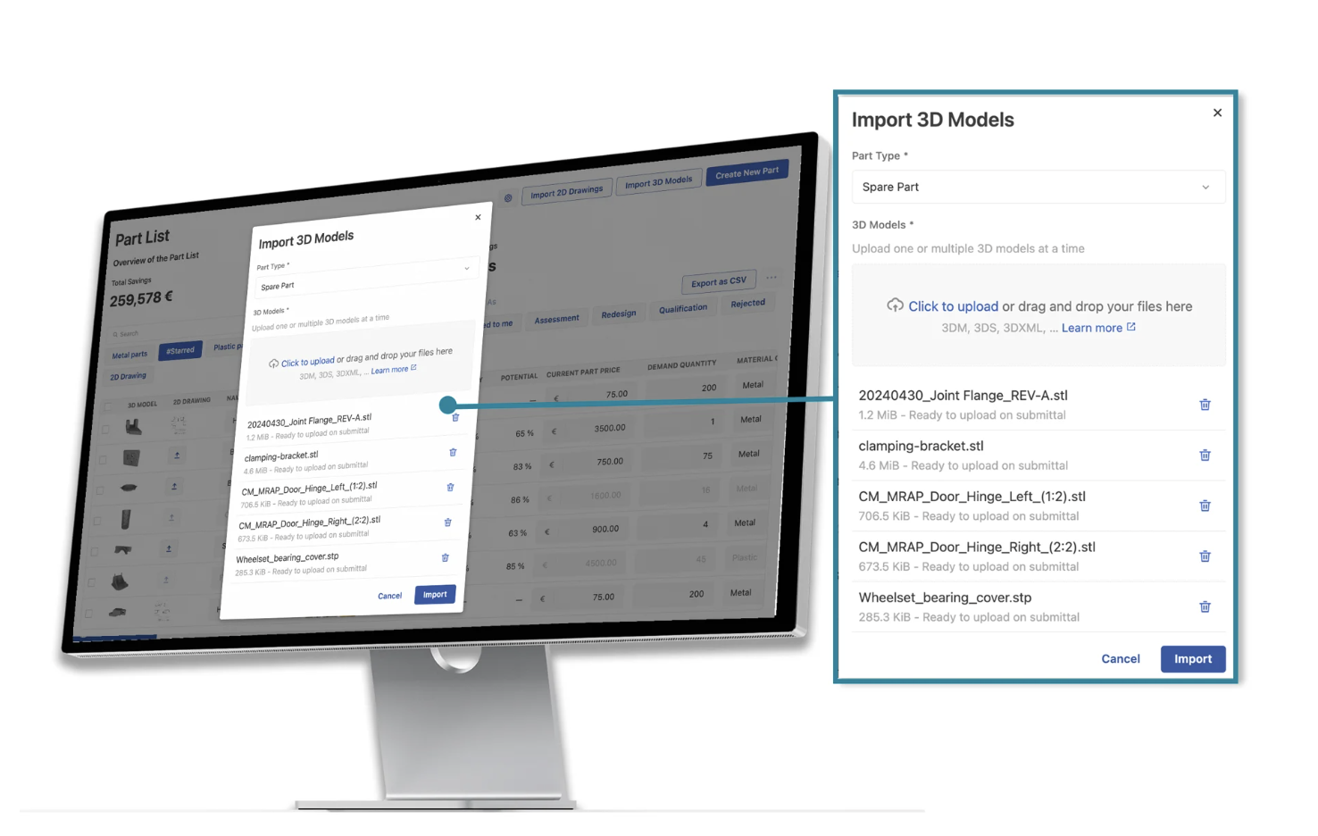 Photo: Bulk-upload 3D models to quickly analyze parts
