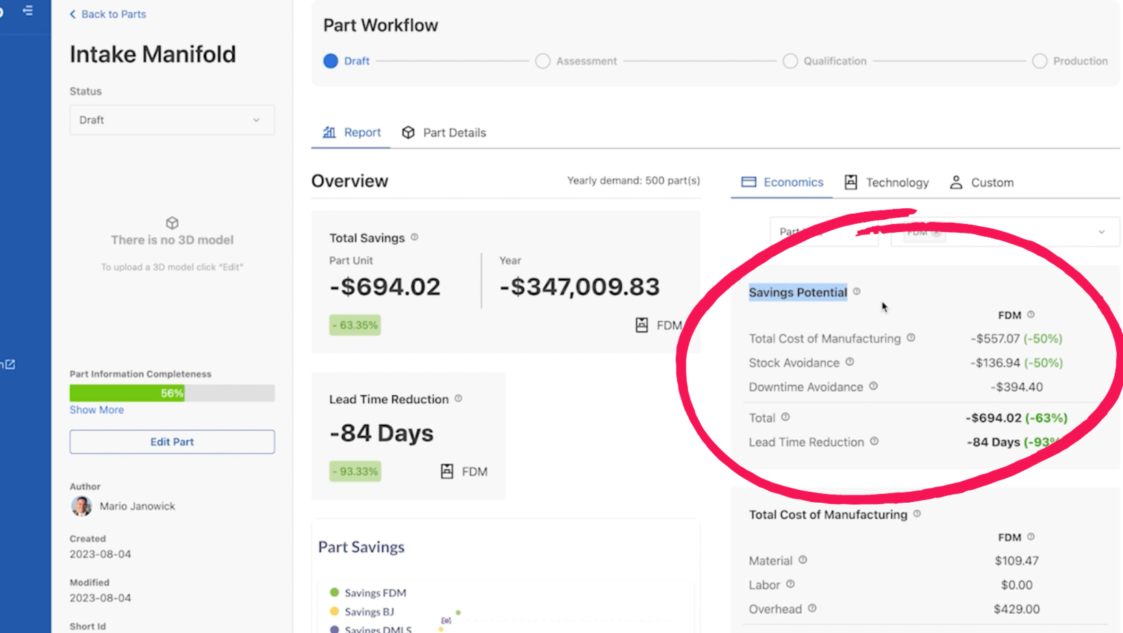 If you included economic information, you can view the savings ...